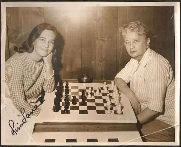 Photograph Lisa Lane and Sonja Graf at Chess Board – The Chess Collector